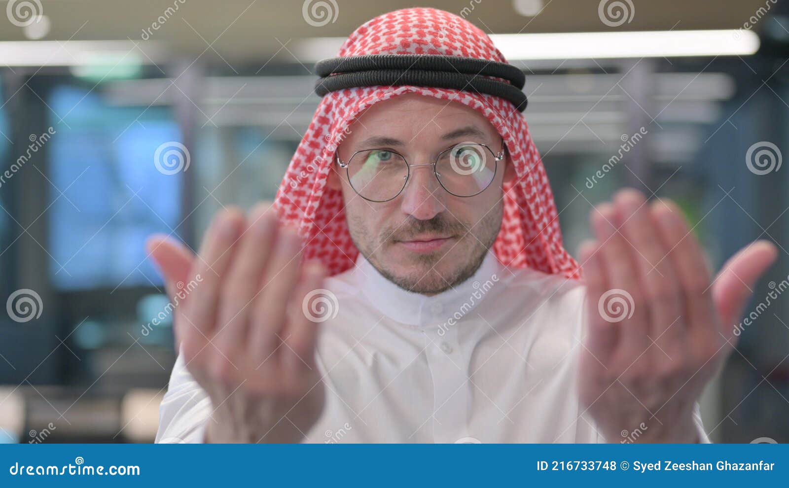 Middle Aged Arab Man Pointing at Camera, Inviting Stock Photo - Image ...