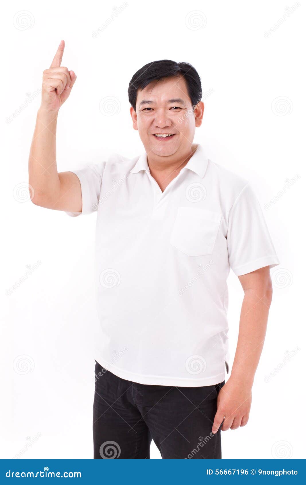 Middle Aged Asian Man Pointing Up Stock Photo - Image of model ...