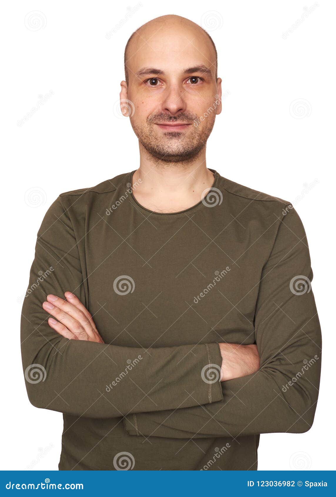 Middle Aged Bald Man Isolated Stock Photo - Image of hands, portrait ...