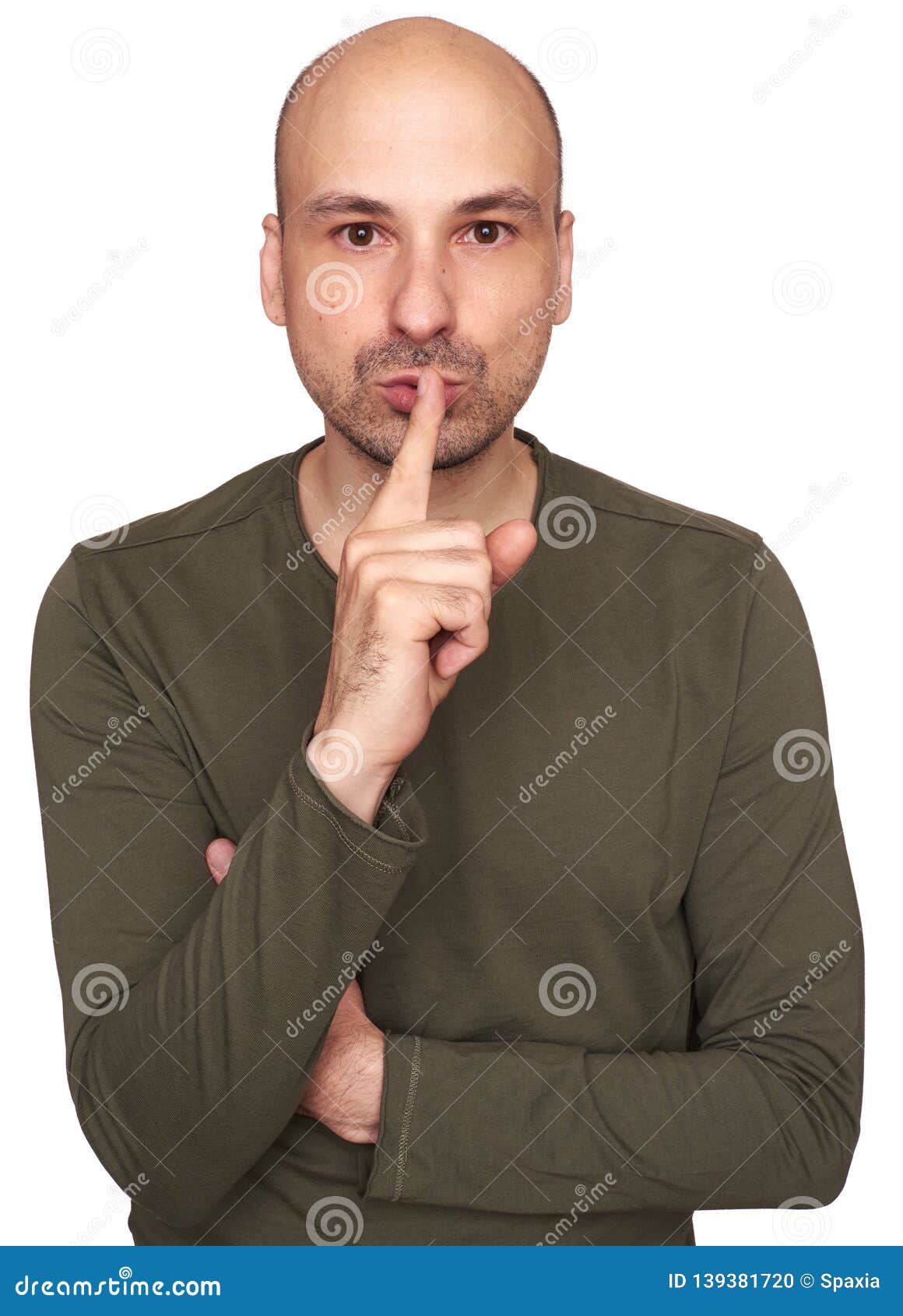Middle Aged Bald Man Making Shh Gesture Stock Photo - Image of young ...
