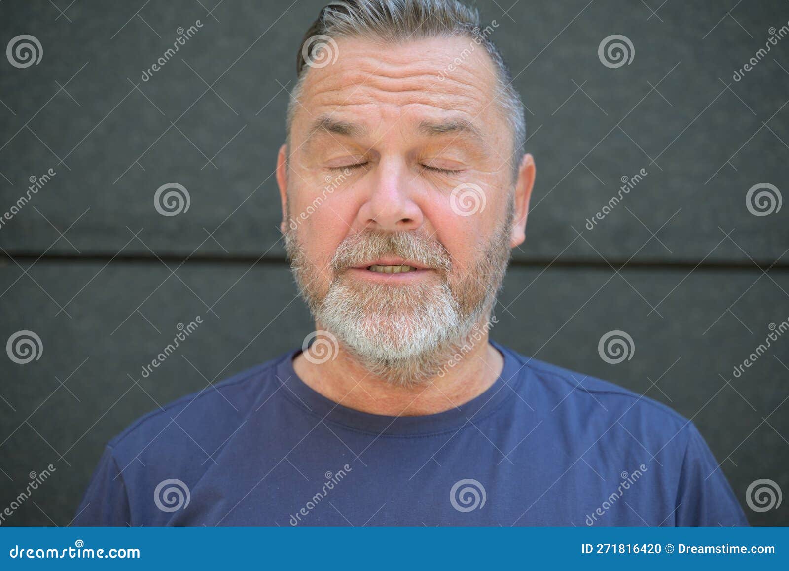 Middle Aged Bearded Man Posing with Closed Eyes Stock Photo - Image of ...