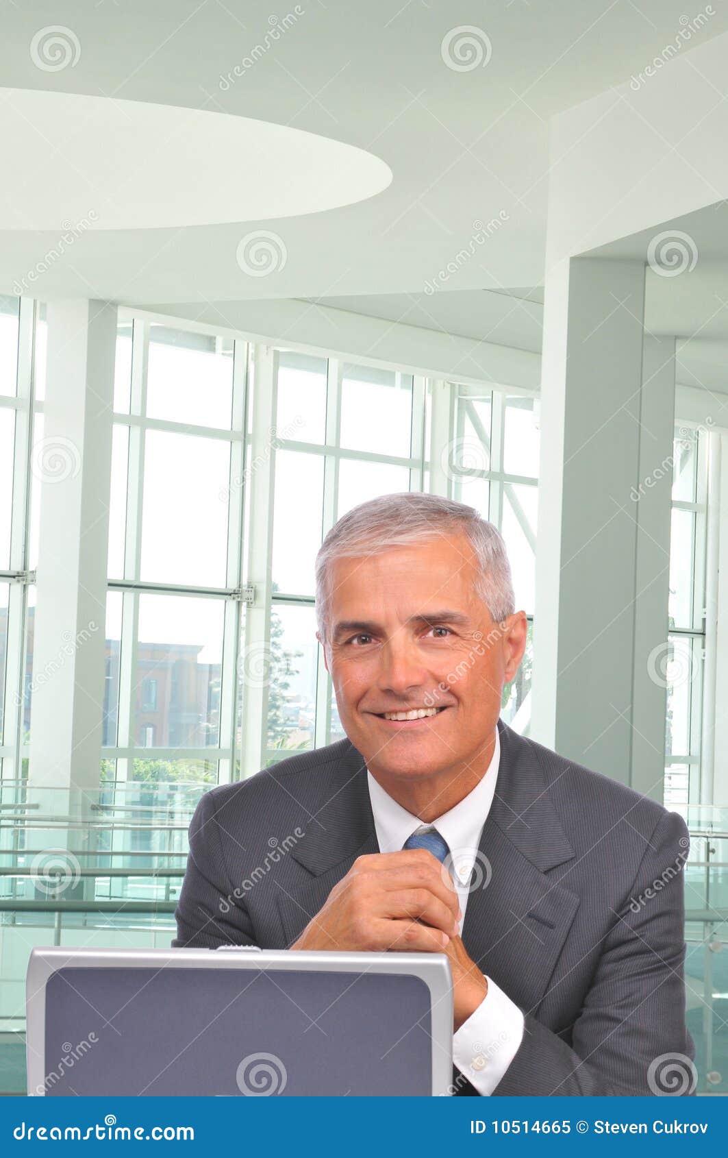 Middle Aged Businessman at Computer Stock Image - Image of cheerful ...