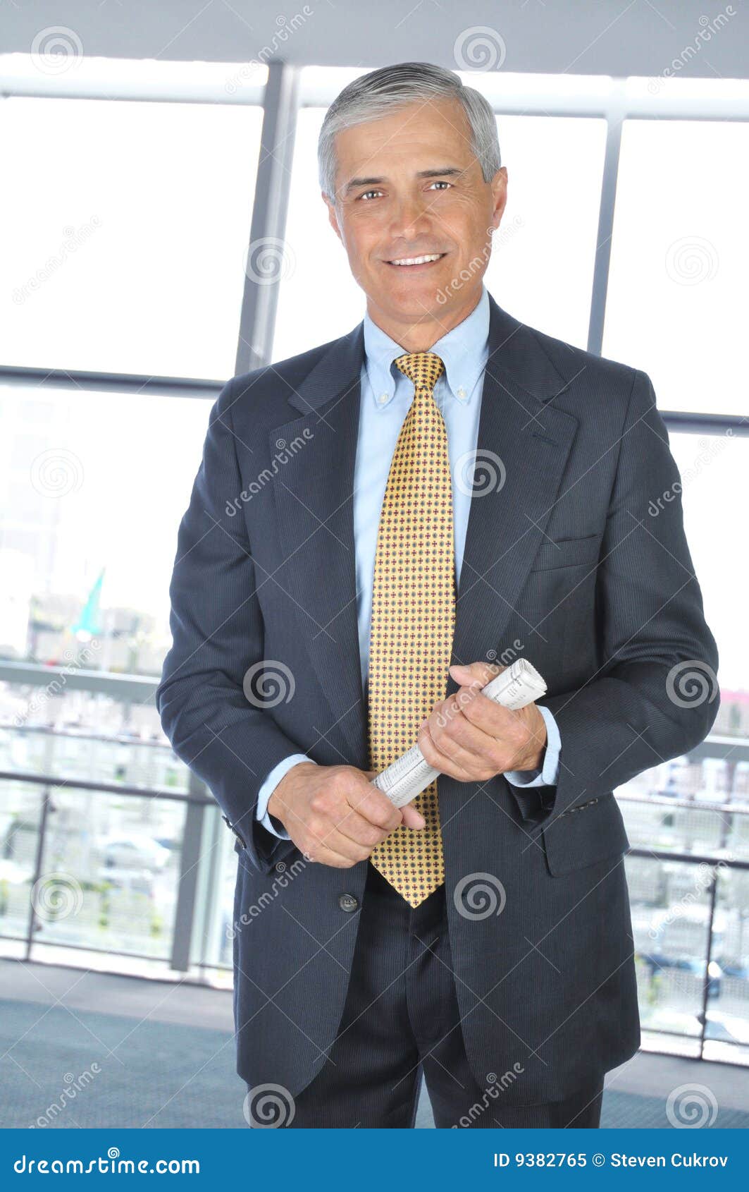 Middle Aged Businessman with Newspaper Stock Image - Image of adult ...