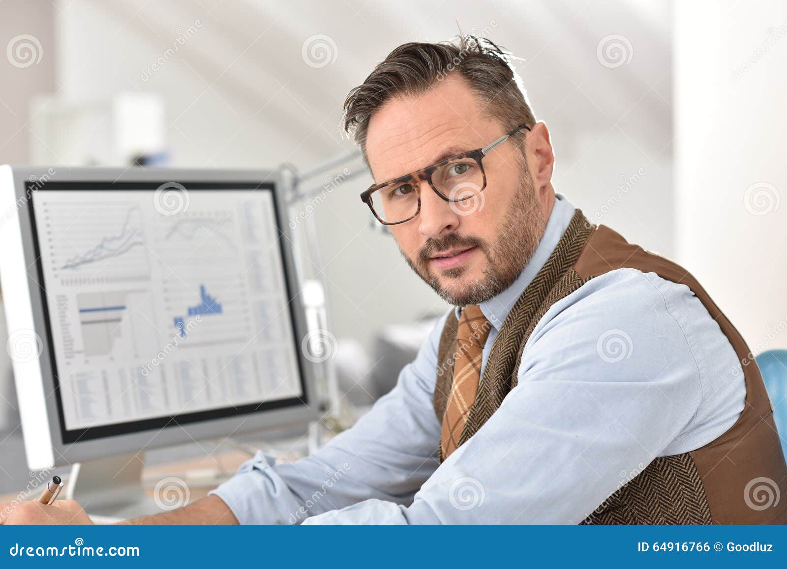 Middle-aged Businessman Working at Office Stock Photo - Image of ...