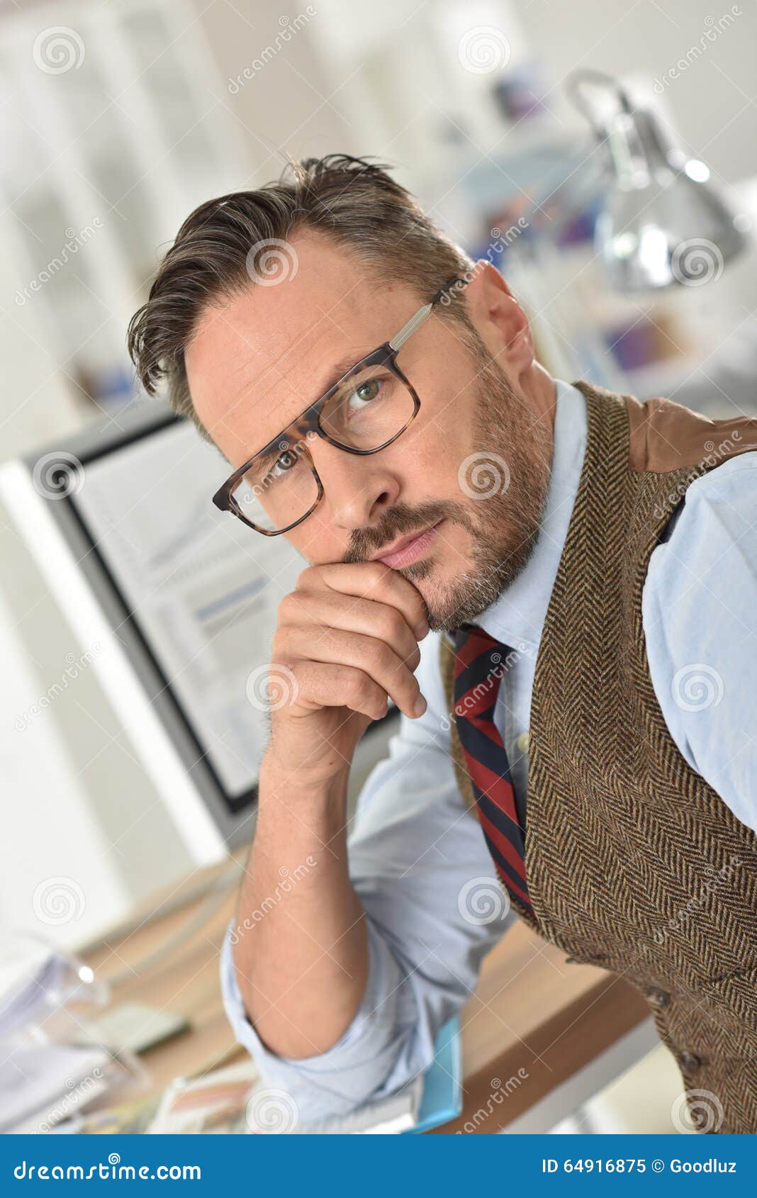 Middle-aged Businessman Working at Office Stock Image - Image of ...