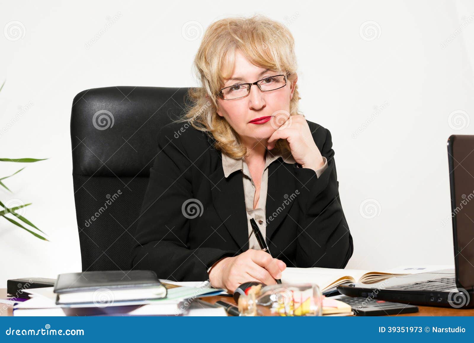 Middle Aged Businesswoman, at the Desk Stock Image - Image of good ...