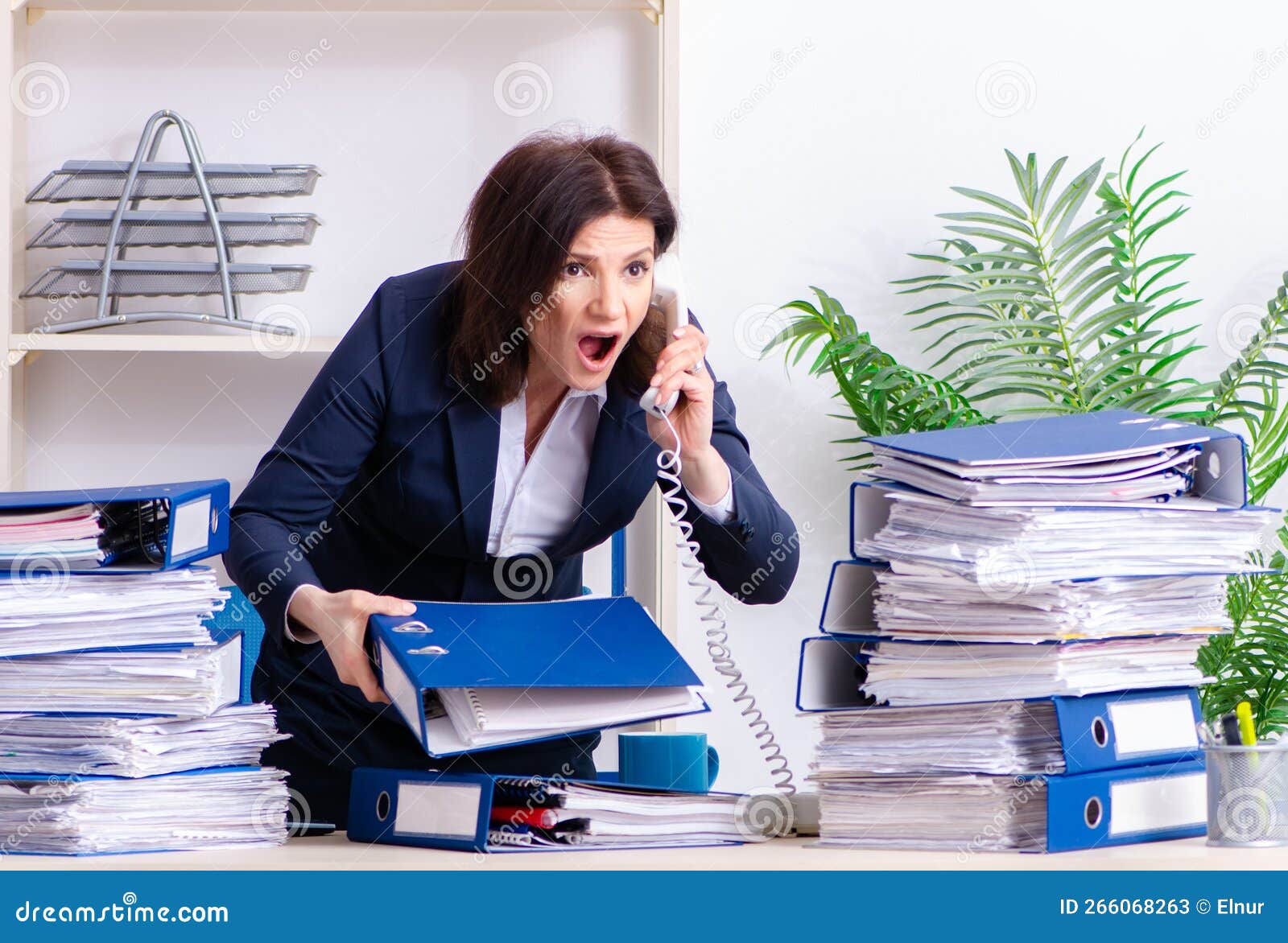 Middle-aged Businesswoman Unhappy with Excessive Work Stock Image ...