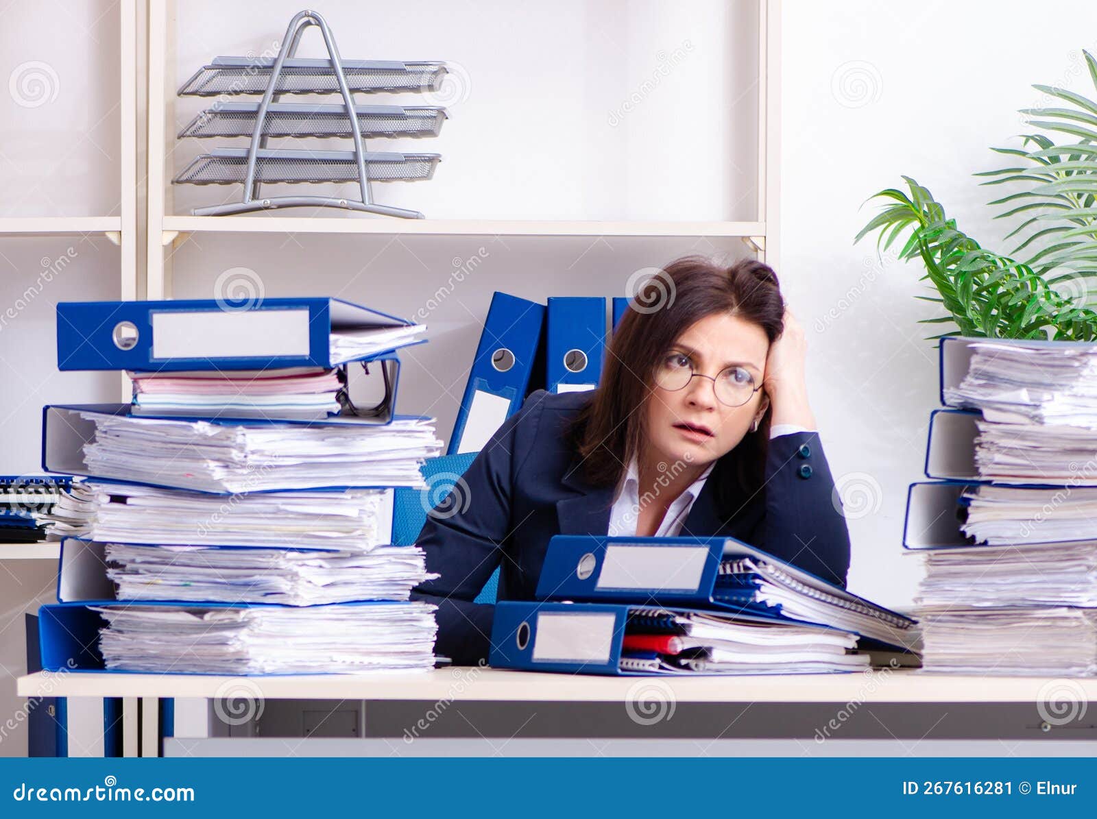 Middle-aged Businesswoman Unhappy with Excessive Work Stock Image ...