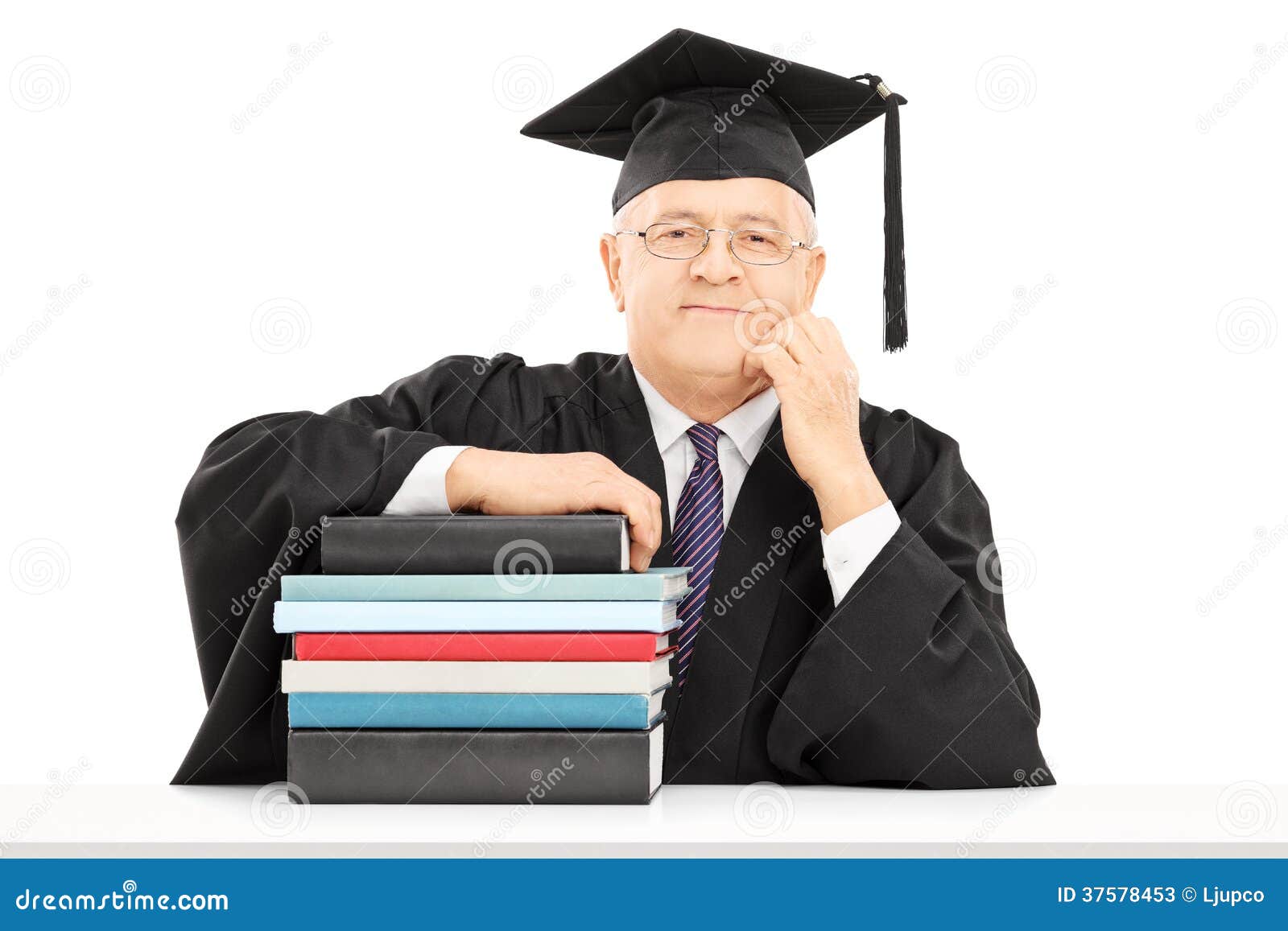 Middle Aged College Professor Posing with a Stack of Books Stock Image ...