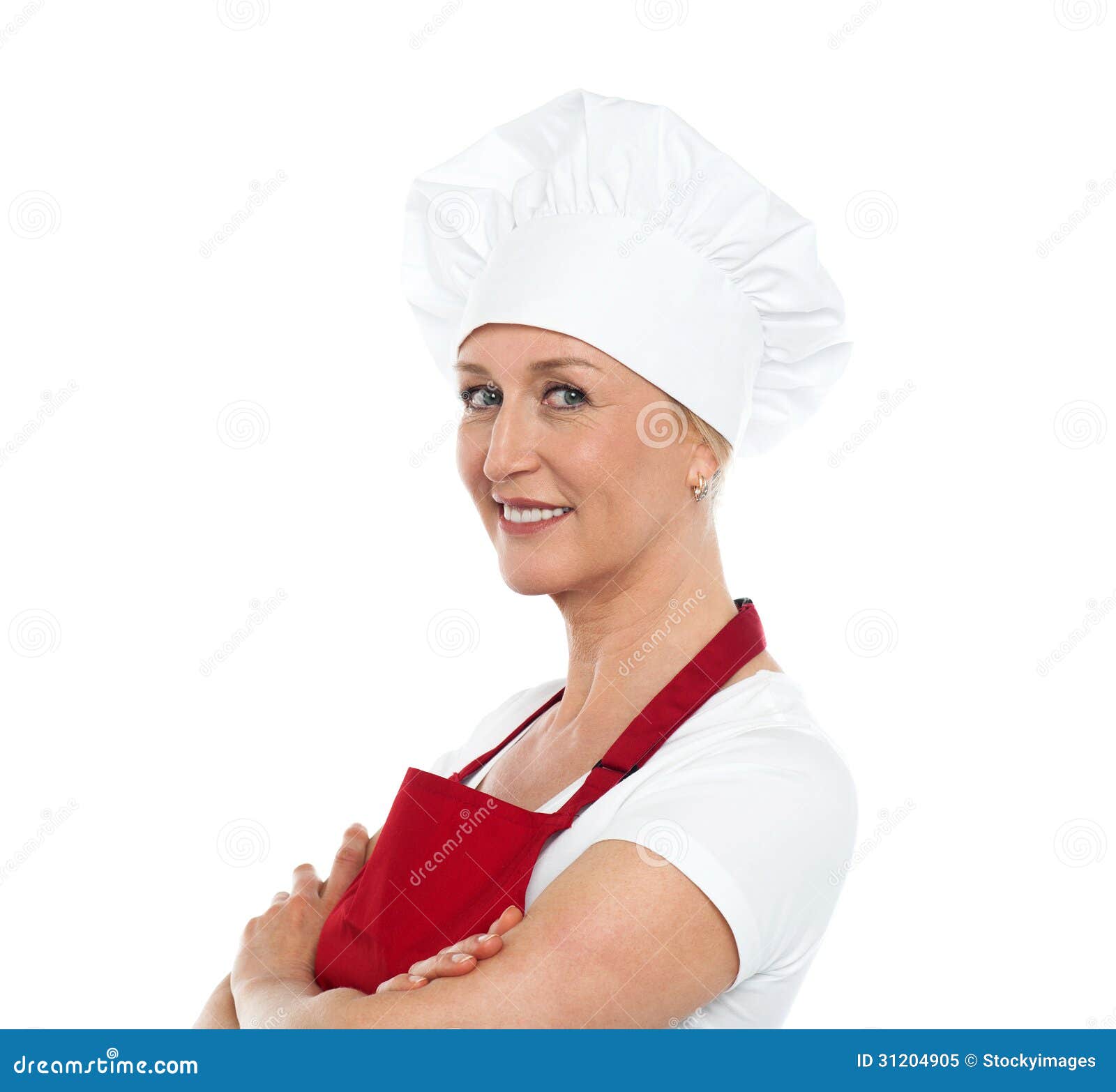 Middle Aged Confident Female Chef Posing Stock Image - Image of crossed ...
