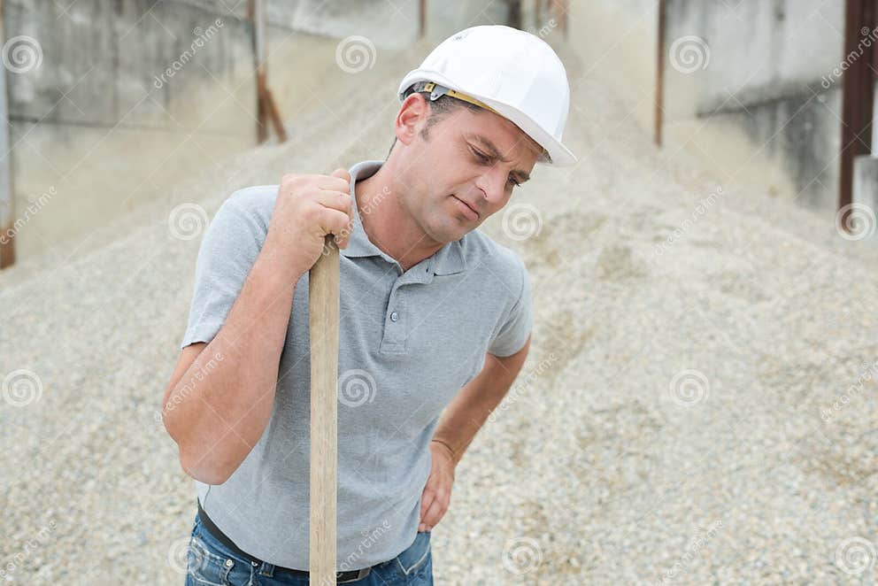 Middle-aged Construction Worker with Back Pain Stock Image - Image of ...