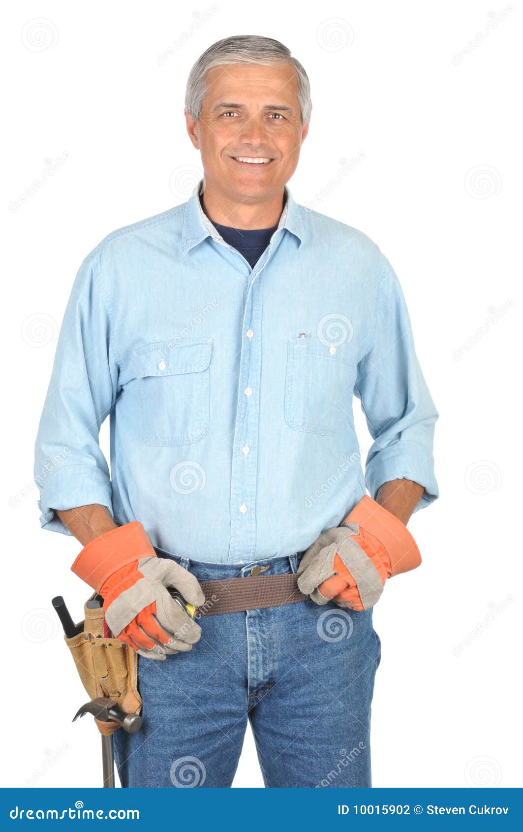 Middle Aged Construction Worker Wearing Toolbelt Stock Photo - Image of ...