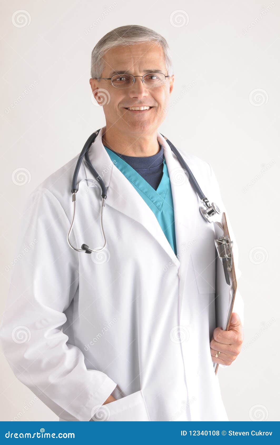 Middle Aged Doctor in Labcoat with Stethoscope Stock Photo - Image of ...