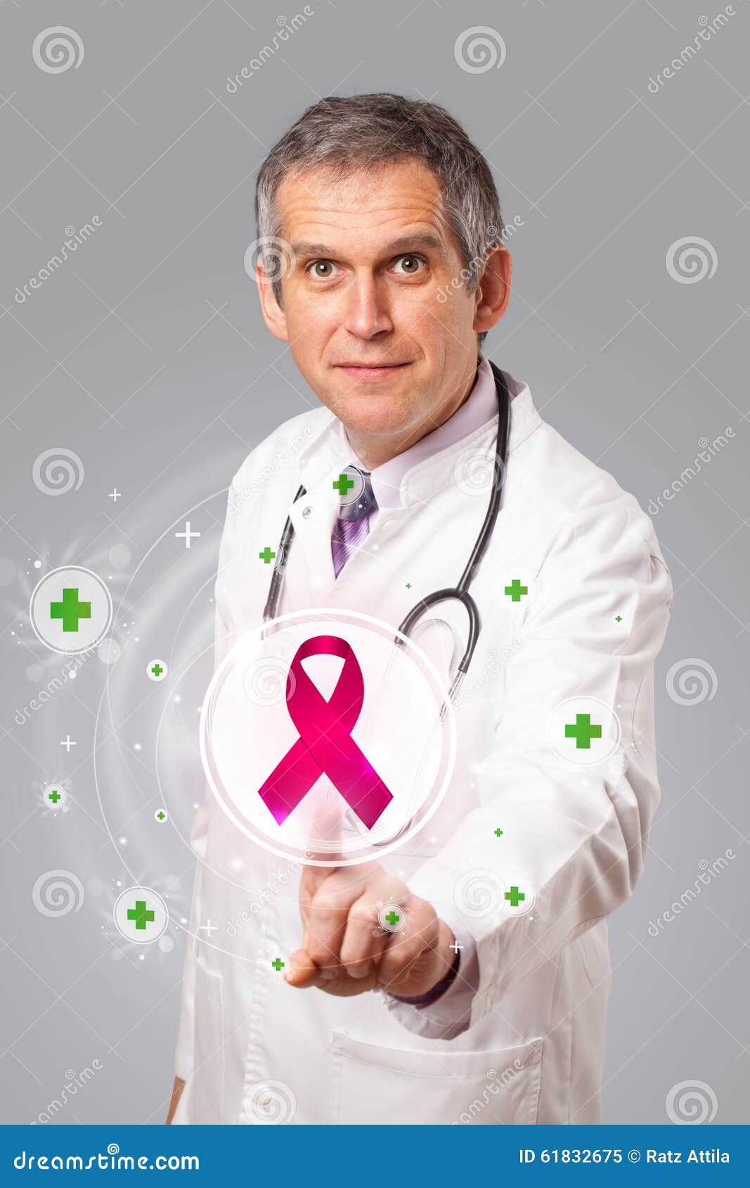 Middle Aged Doctor Pressing Modern Medical Type of Button Stock Image ...