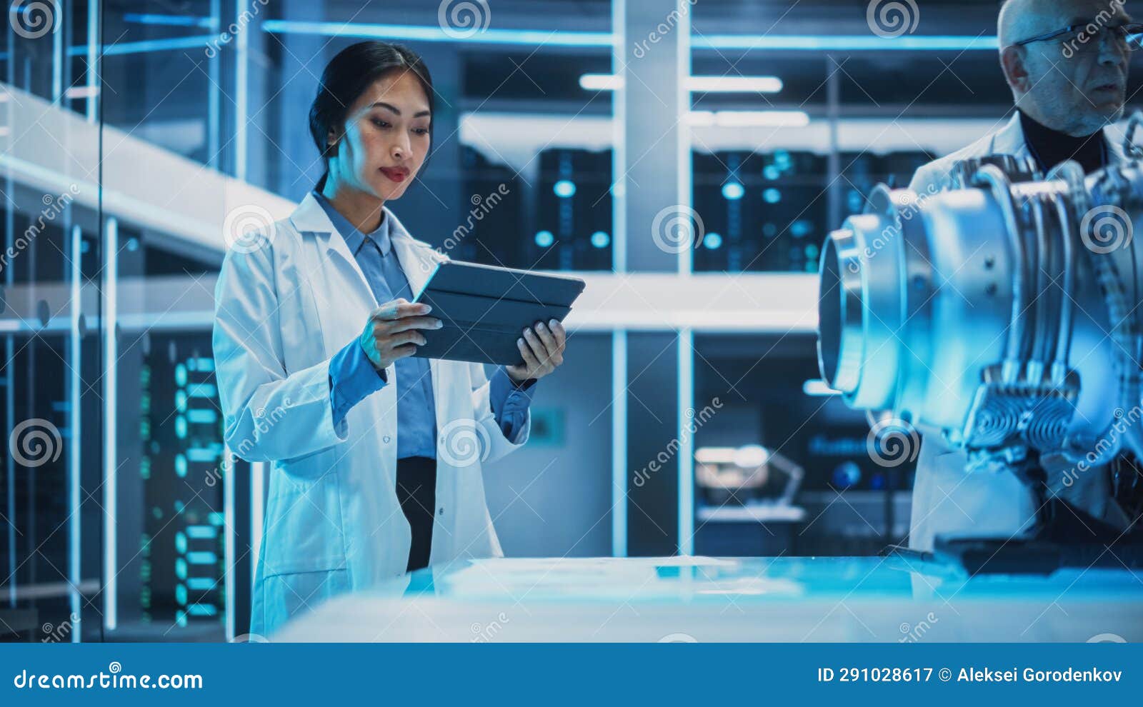 Middle Aged Engineer and Young Asian Scientist Collaborate on a New ...