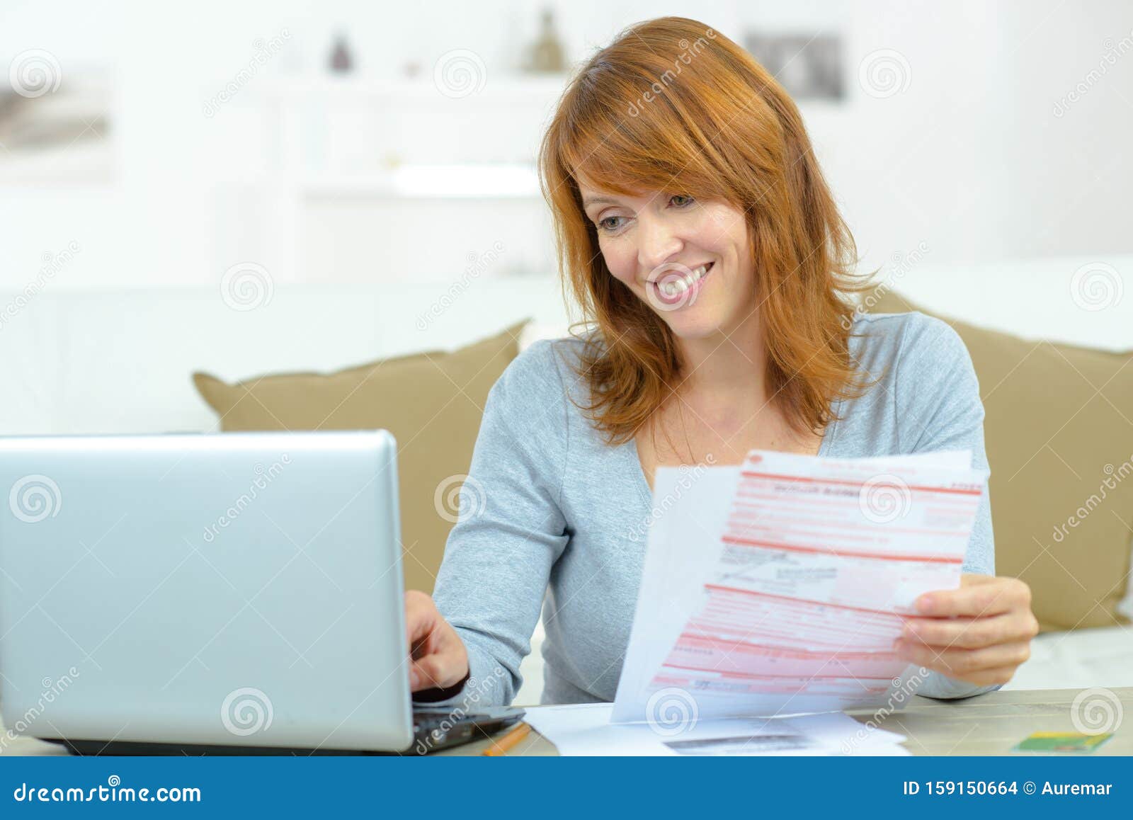 Middle Aged Lady at Home Using Computer Stock Photo - Image of leisure ...