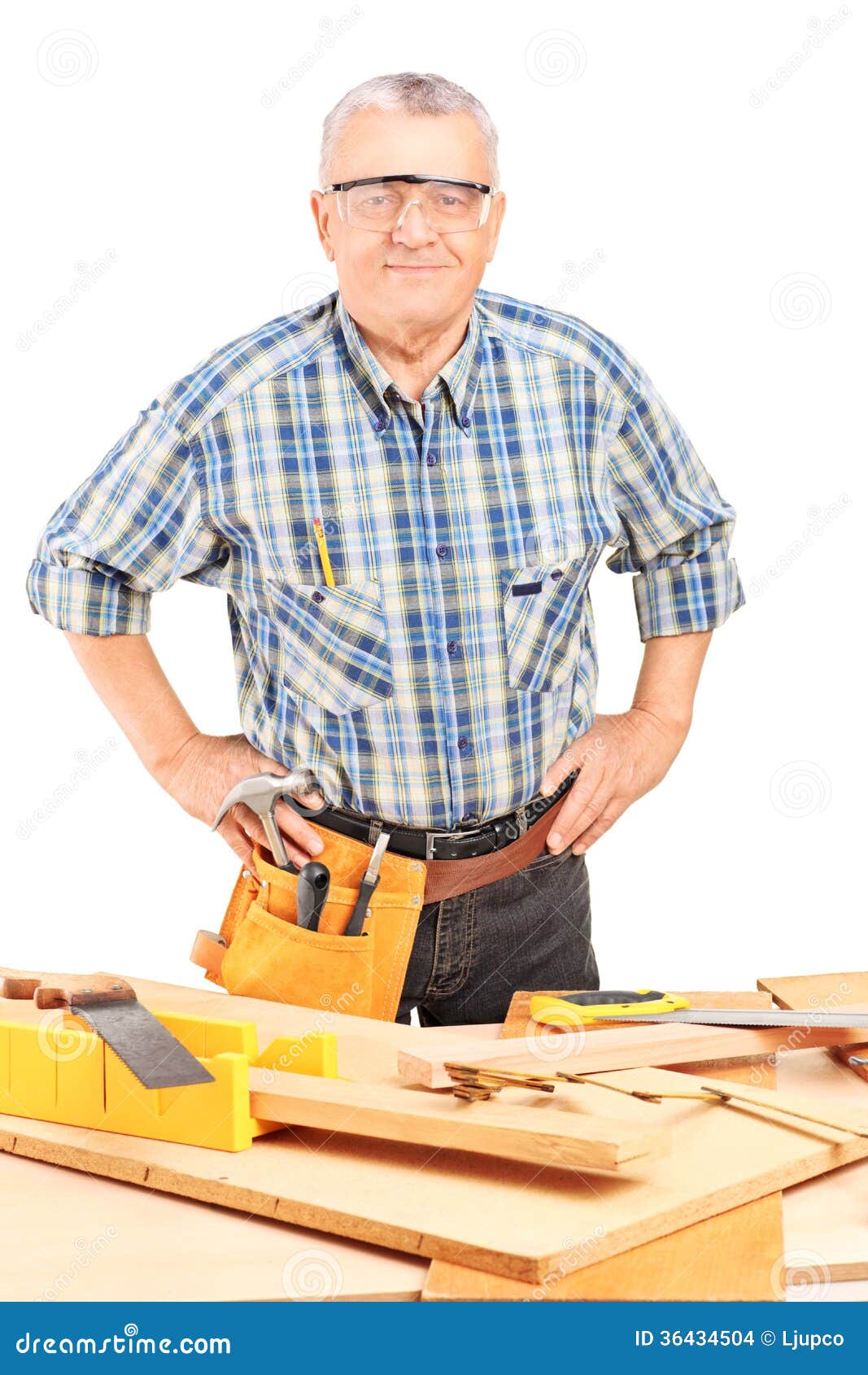 Middle Aged Male Carpenter Standing Behind Working Table Stock Photo ...
