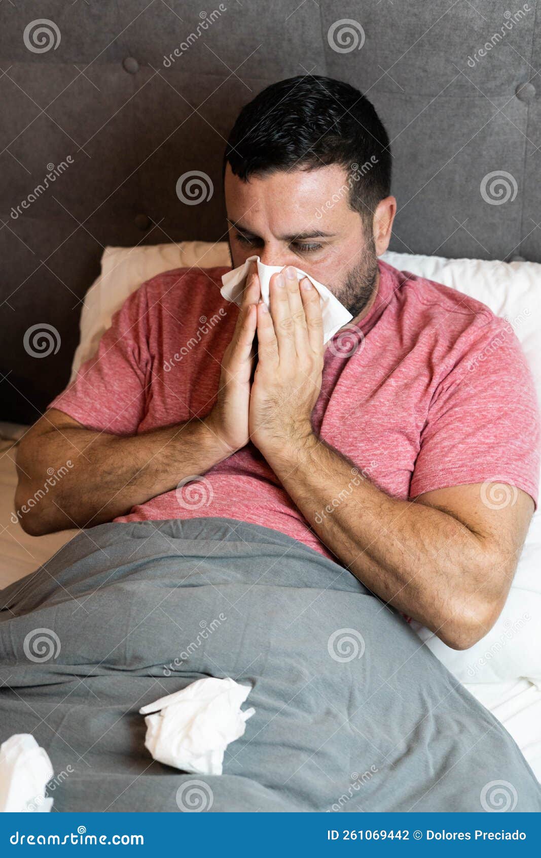 Middle-aged Man in Bed Sick with Flu Symptoms Stock Photo - Image of ...