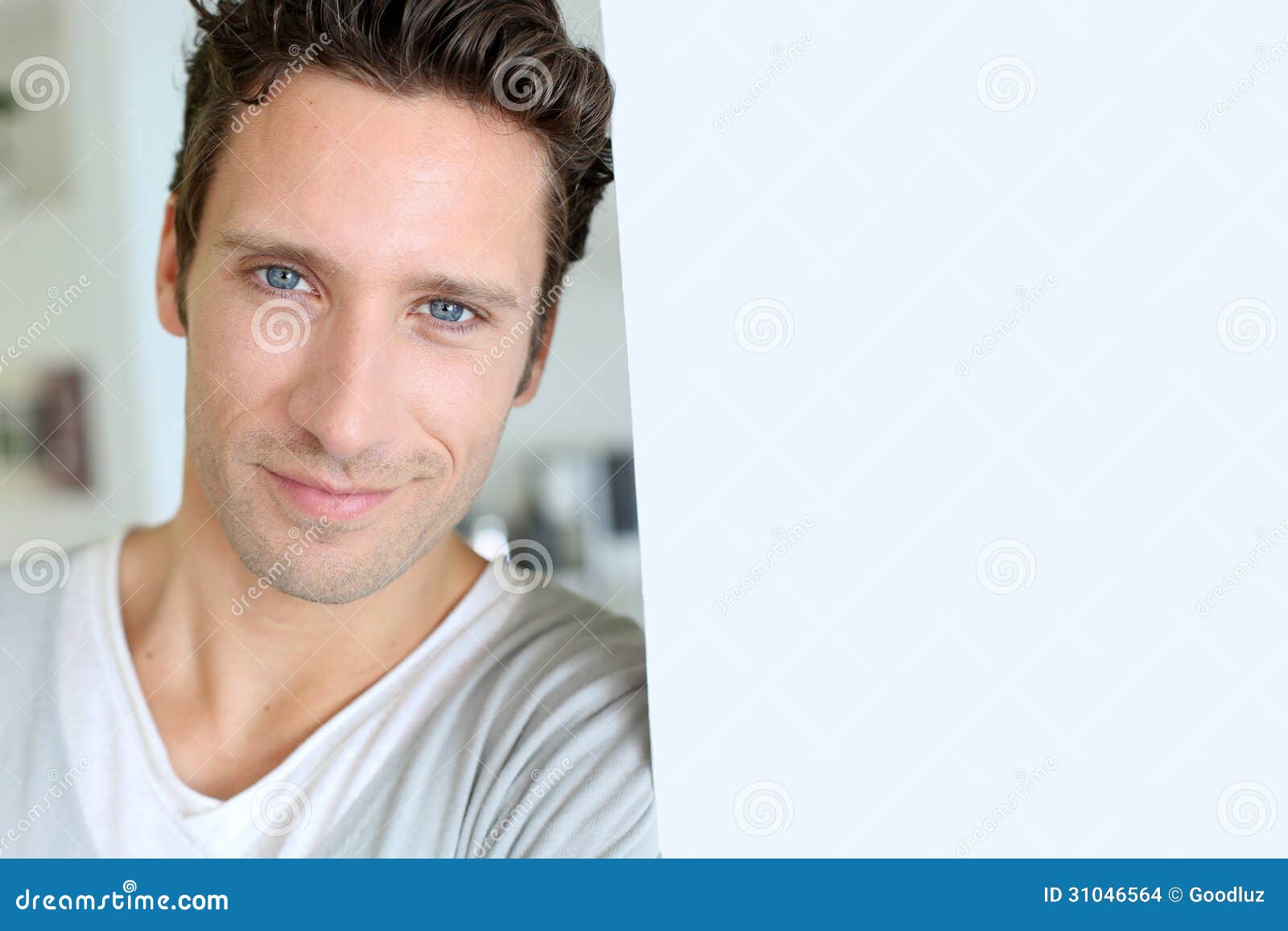 Middle-aged Man with Blue Eyes on White Wall Stock Photo - Image of ...
