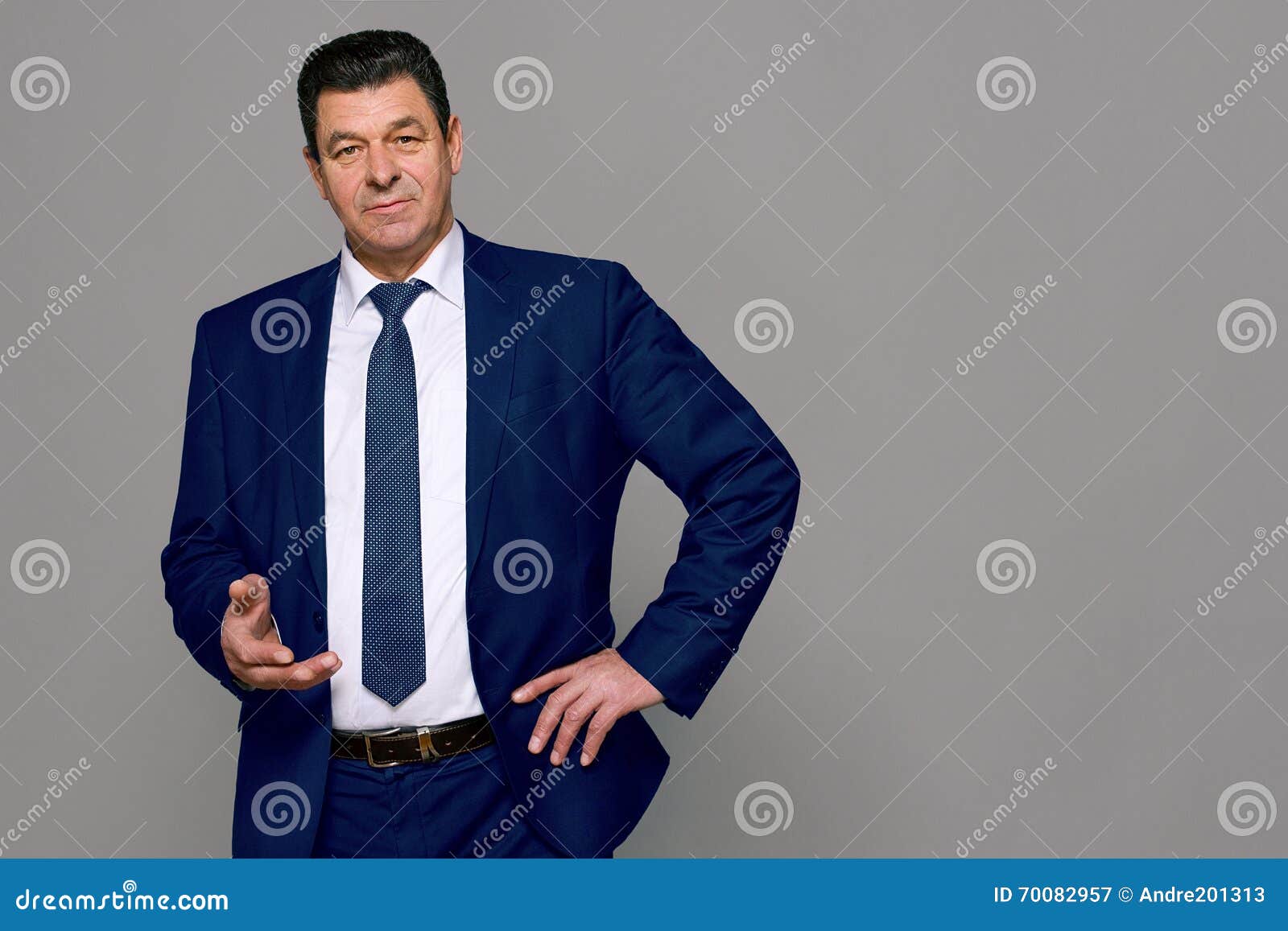 Middle-aged Man in a Blue Suit Stock Image - Image of full, looking ...