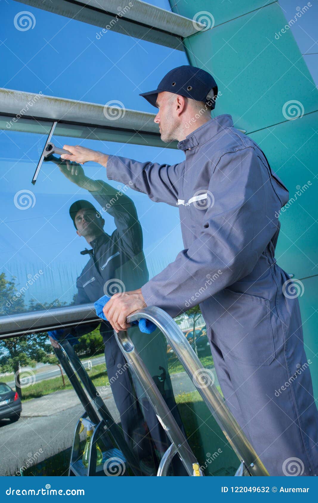Middle Aged Man Cleaning Building Windows Stock Photo - Image of ...
