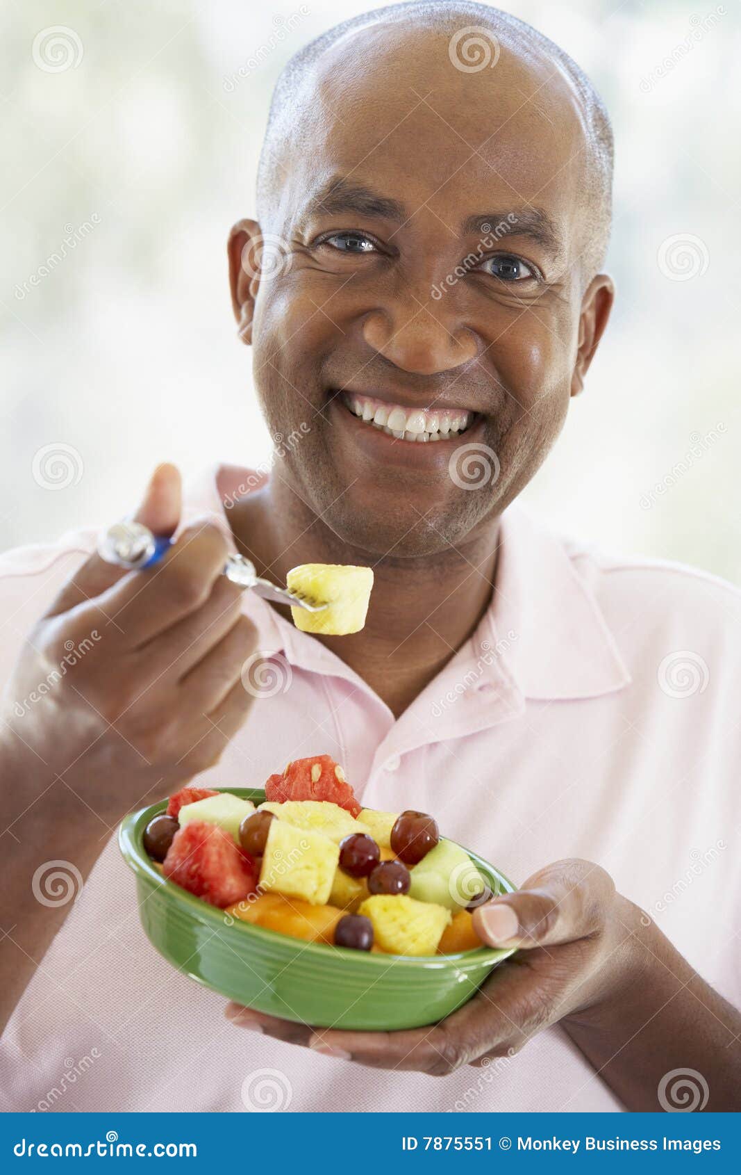 Middle Aged Man Eating Fresh Fruit Salad Stock Image - Image of diet ...