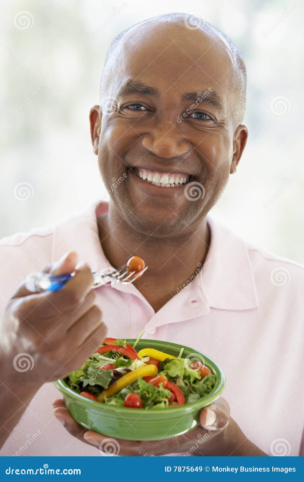 Middle Aged Man Eating Salad Stock Image - Image of enjoying, casual ...