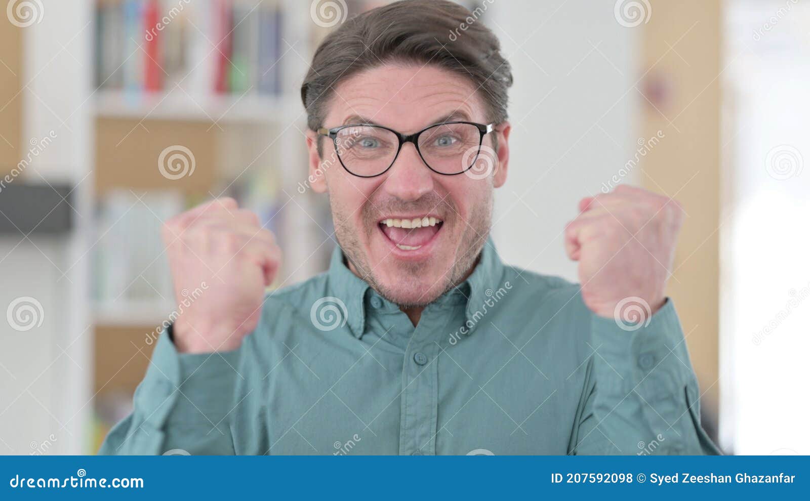 Middle Aged Man Excited by Success, Winning Stock Photo - Image of ...