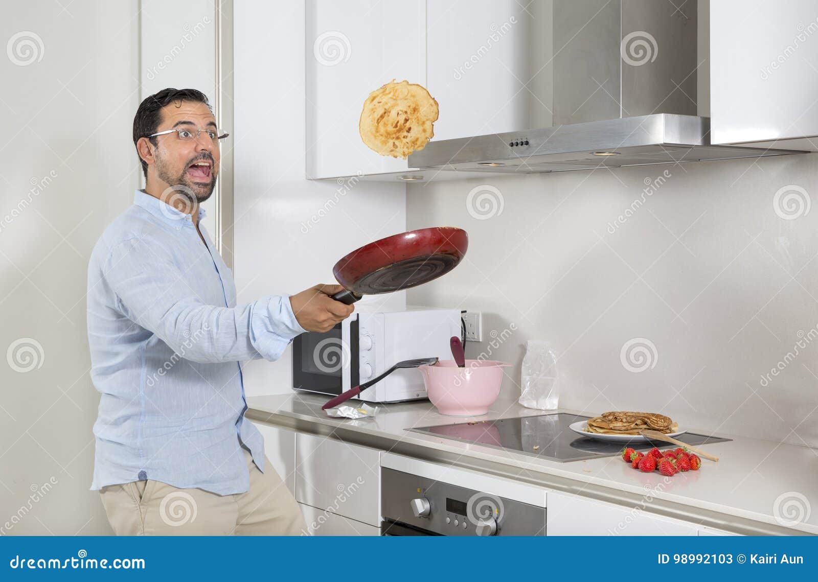 Middle Aged Man Flipping a Pancake Stock Image - Image of fresh, flip ...