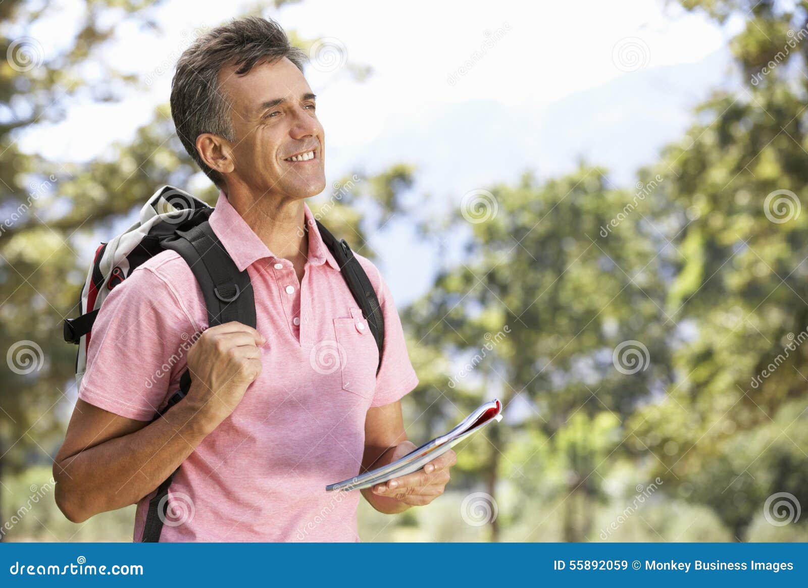 Middle Aged Man Hiking through Countryside Stock Image - Image of ...
