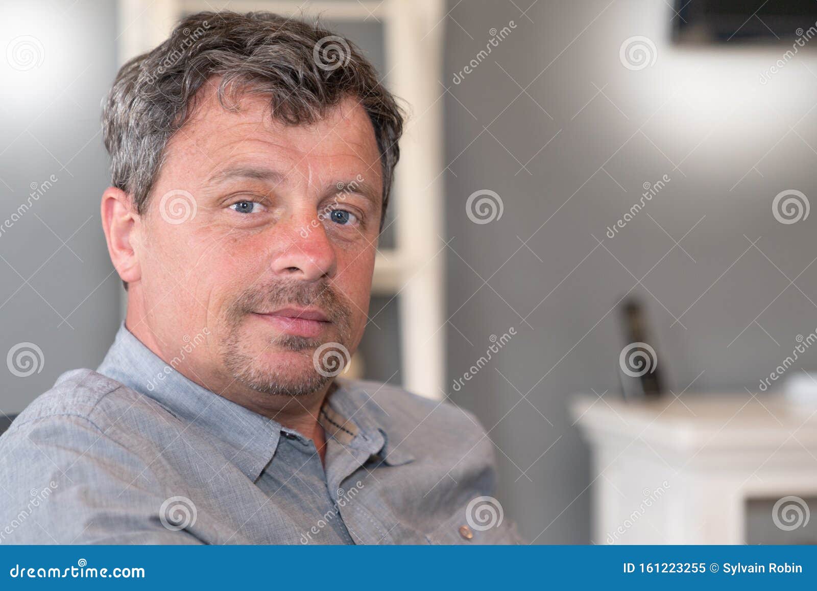 Middle Aged Man at Home Relax Looking Stock Image - Image of face, aged ...