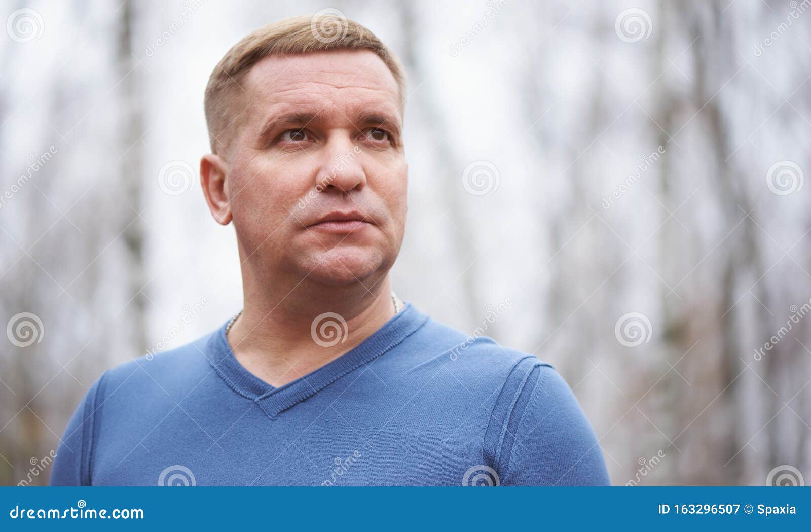 Middle Aged Man is Looking Away. Outdoors Portrait Stock Image - Image ...