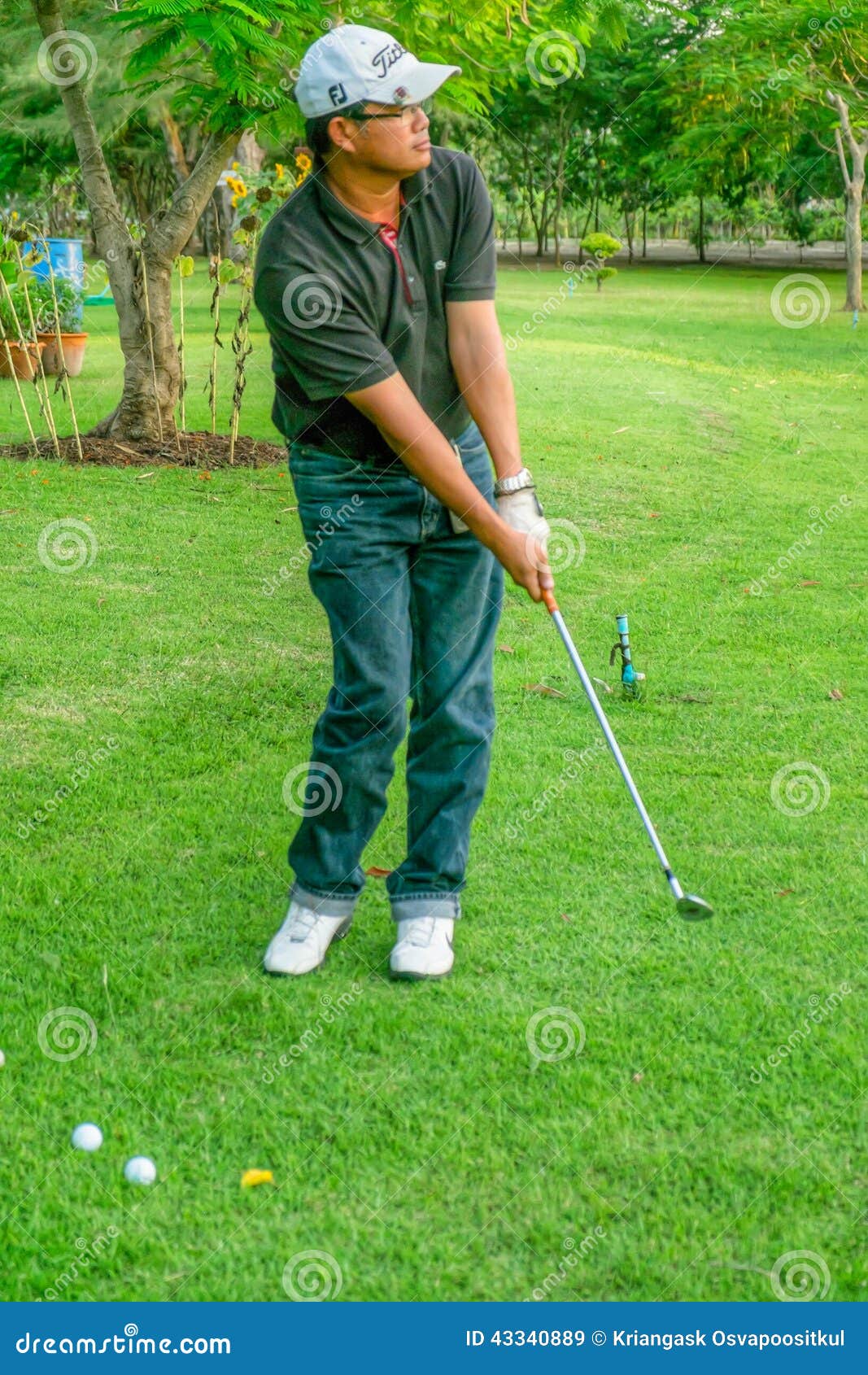 Middle-aged Man Practicing Golf Editorial Stock Image - Image of ...