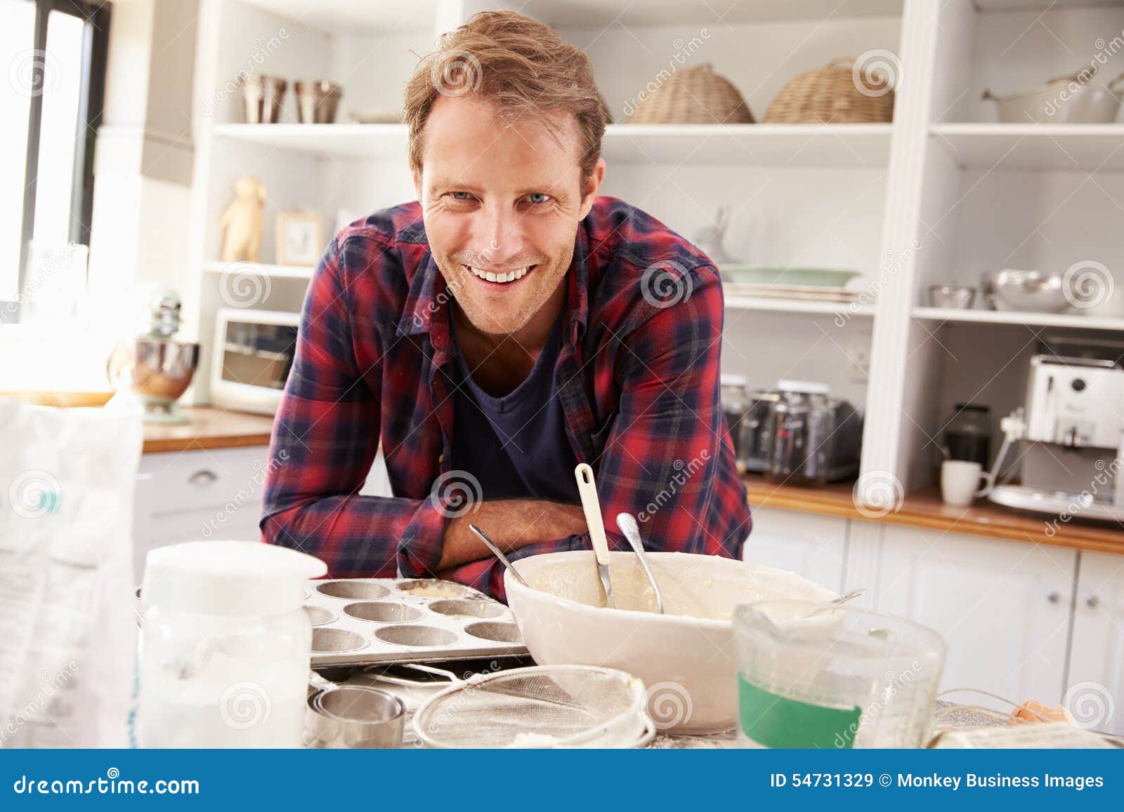 Middle Aged Man Preparing To Bake Stock Image - Image of leisure ...