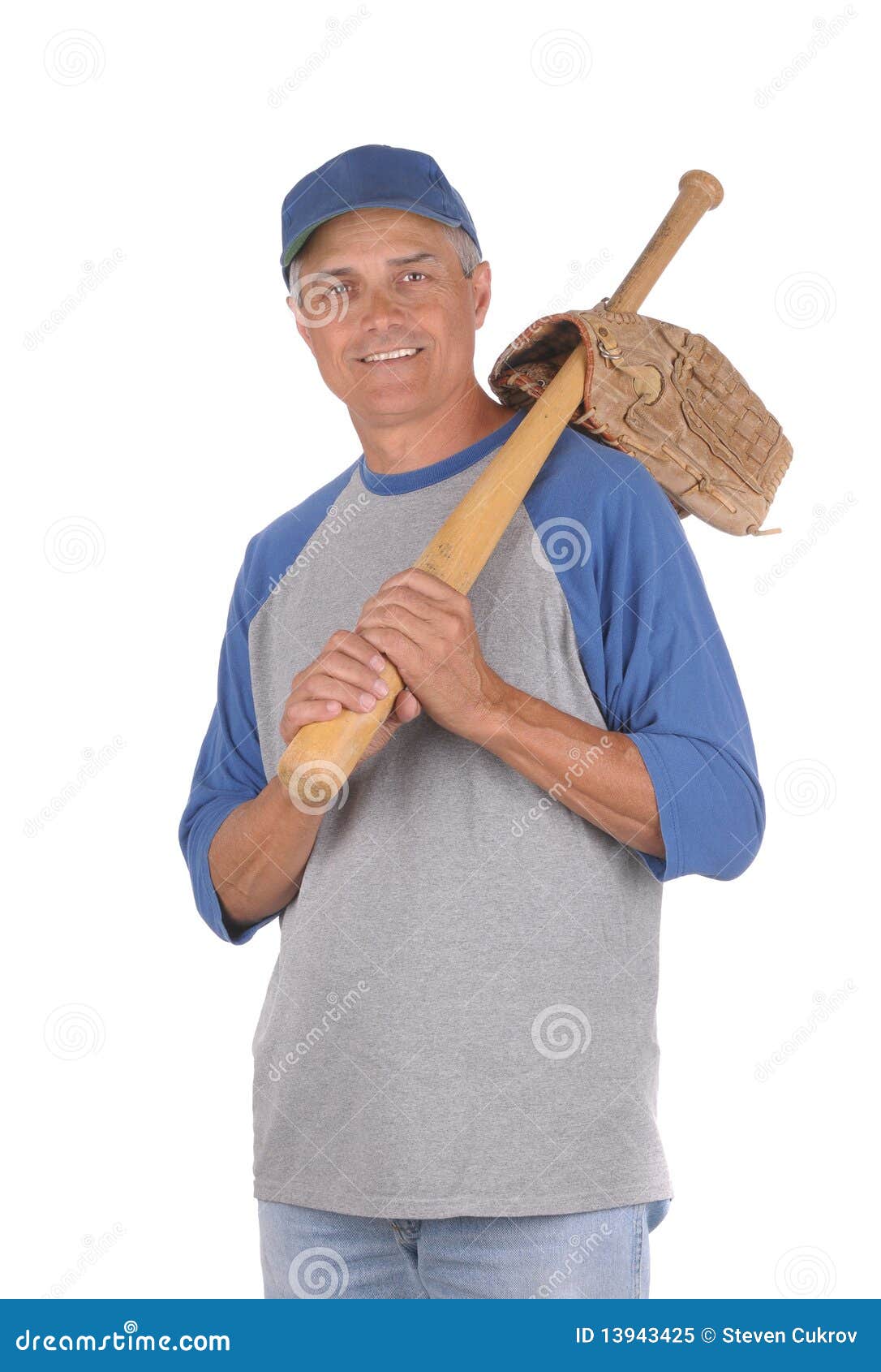 Middle Aged Man Ready To Play Baseball Stock Image - Image of grey ...