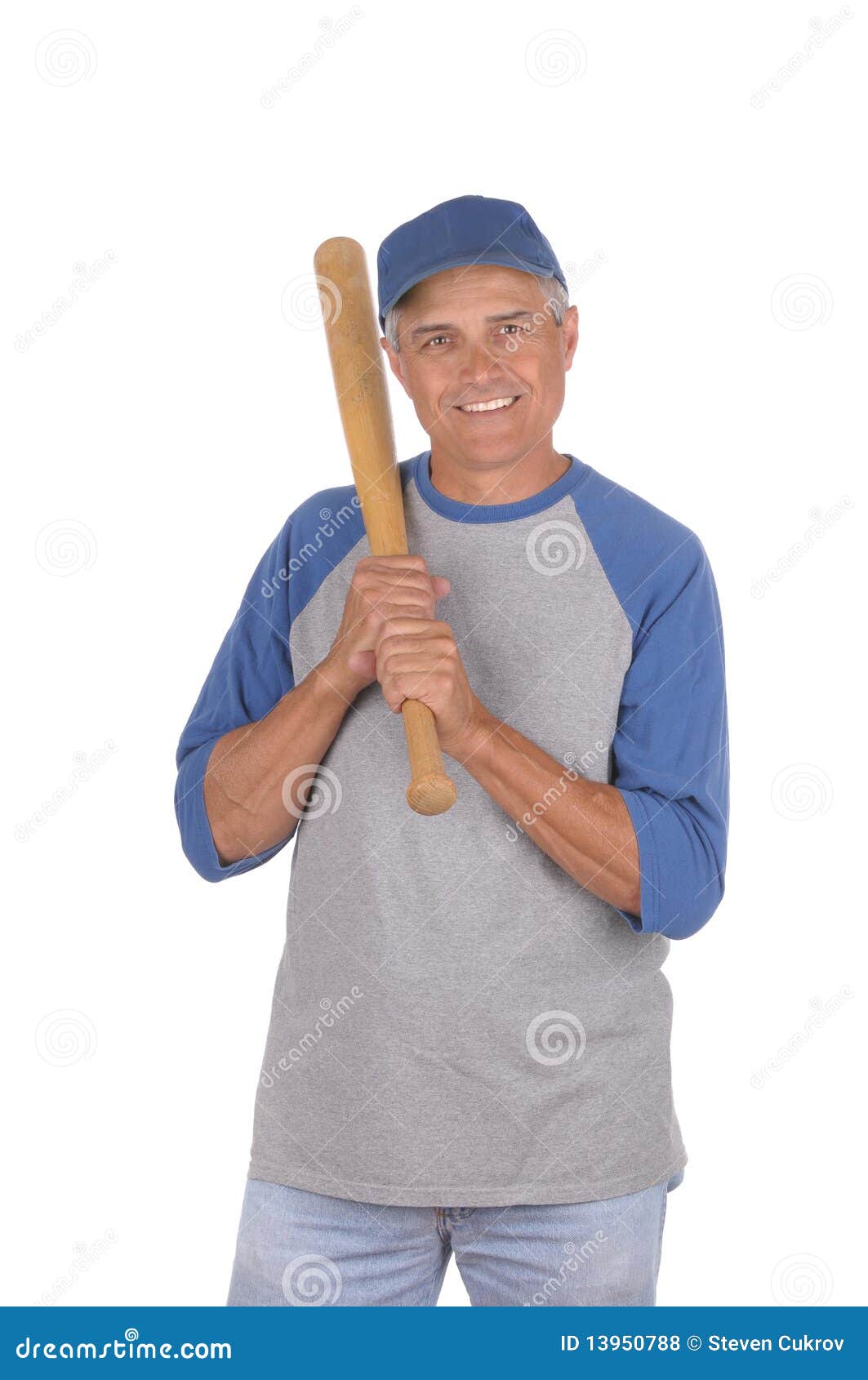 Middle Aged Man Ready To Play Baseball Stock Photo - Image of blue ...