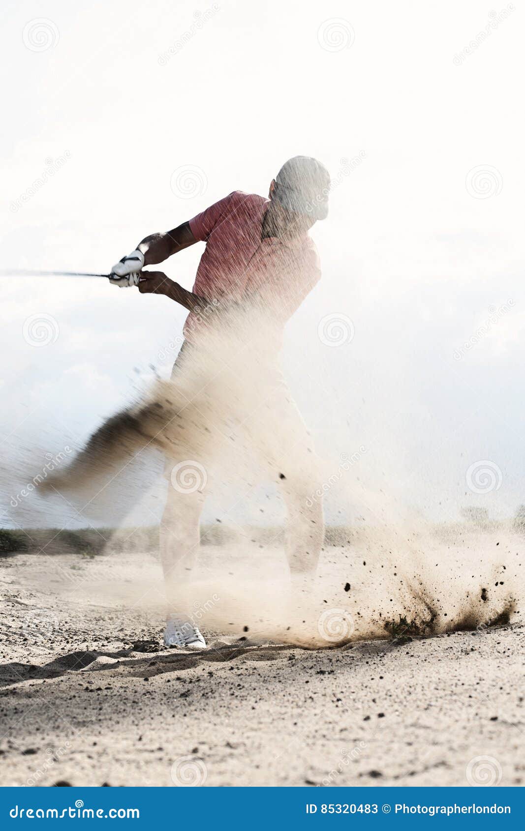 Middle-aged Man Splashing Sand while Playing at Golf Course Stock Image ...