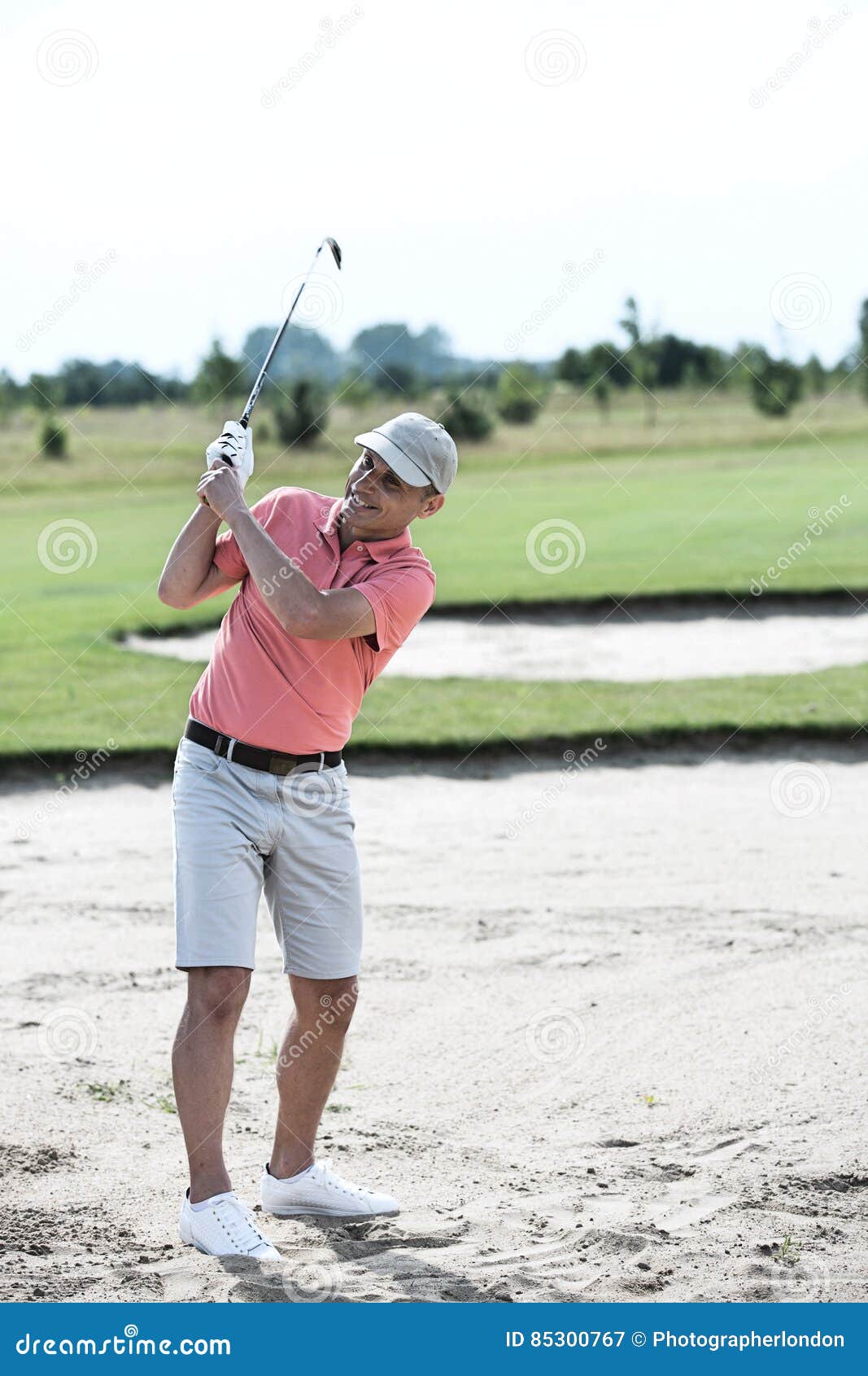 Middle-aged Man Swinging at Golf Course Stock Image - Image of ...