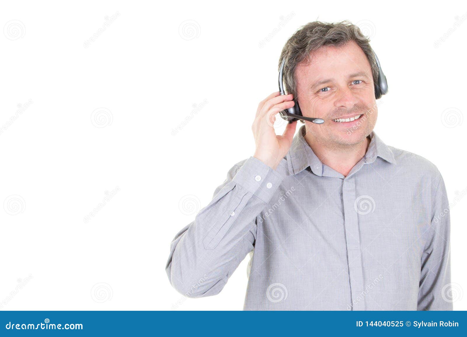 Middle Aged Man Taking a Tech Support Call Stock Image - Image of ...