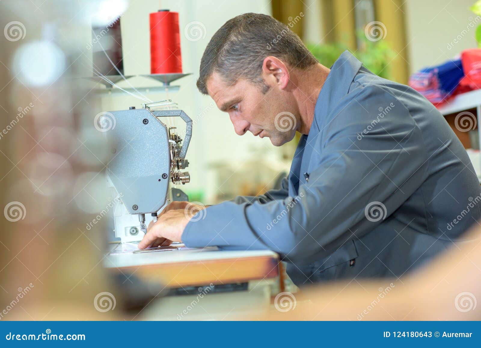 Middle Aged Man Using Sewing Machine Stock Image - Image of creative ...