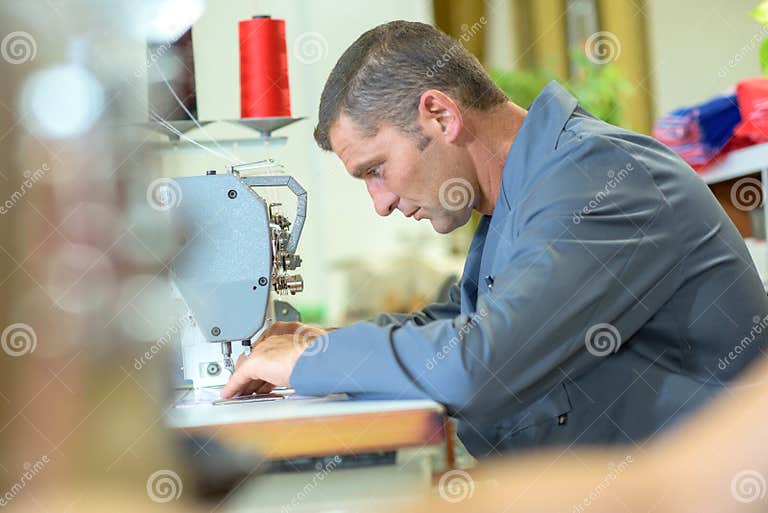 Middle Aged Man Using Sewing Machine Stock Image - Image of creative ...