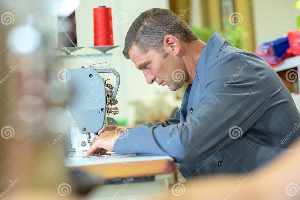 Middle Aged Man Using Sewing Machine Stock Image - Image of creative ...