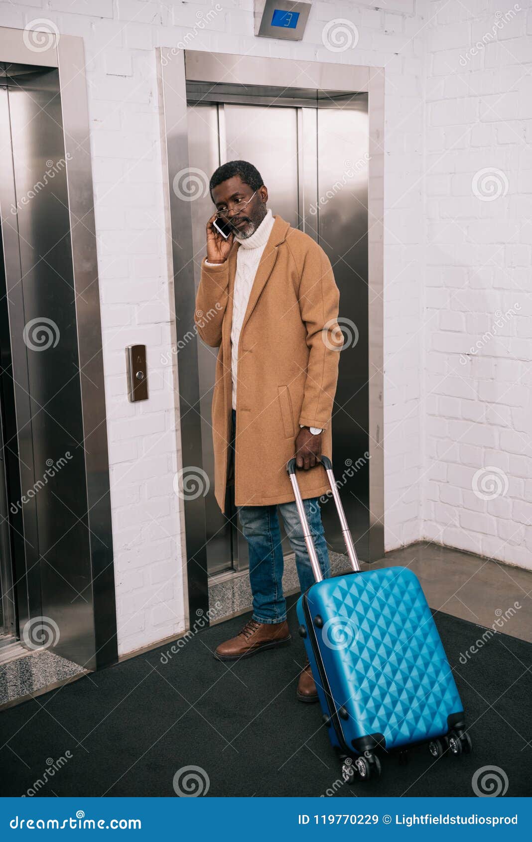 Middle Aged Man Waiting for Lift Standing Stock Image - Image of ...