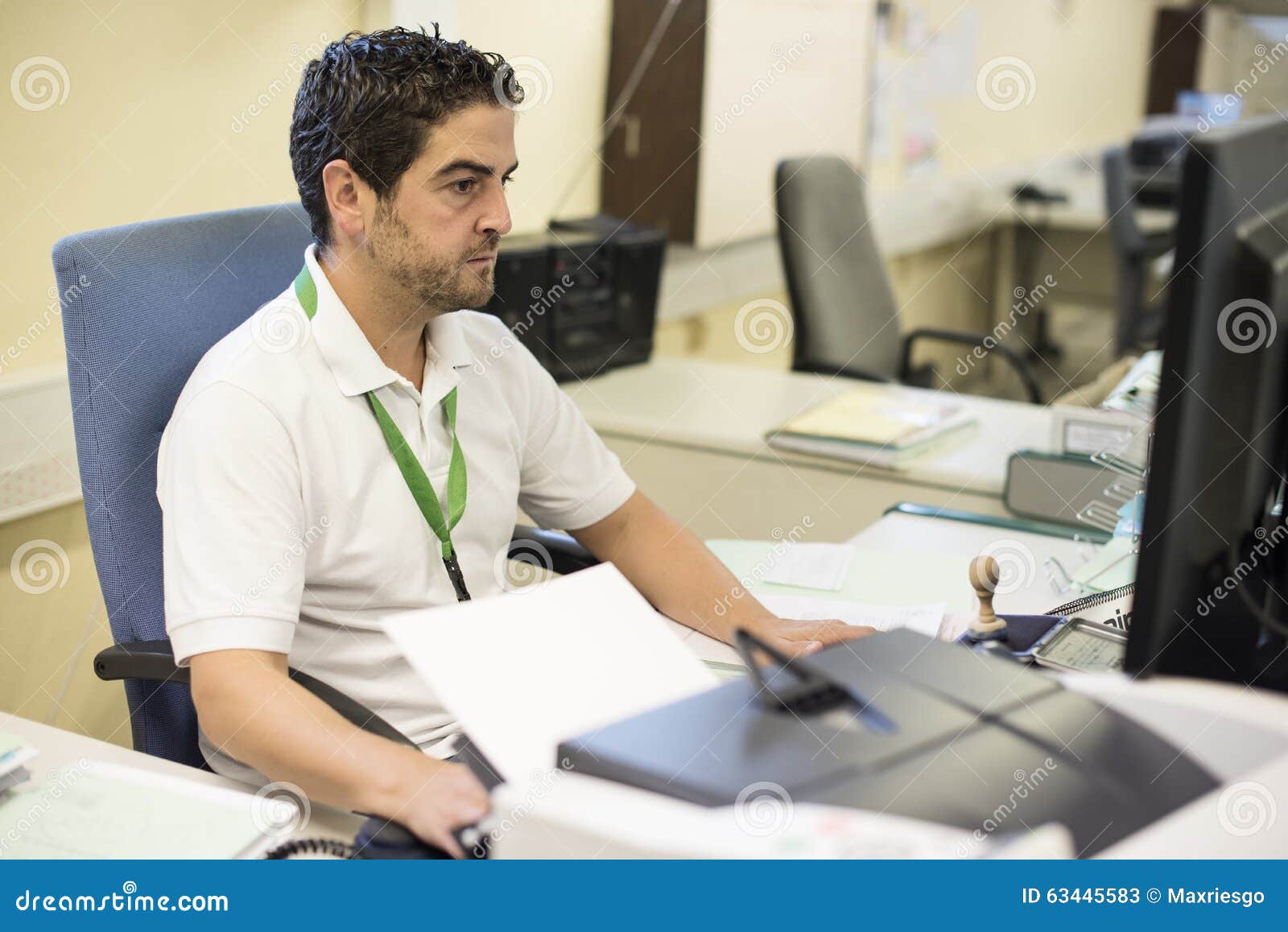 Middle-aged Man Working at His Office Using Computer. Stock Image ...