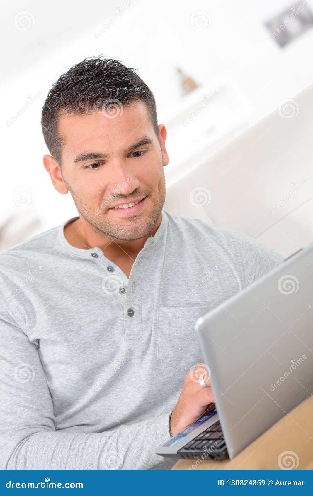 Middle-aged Man Working from Home on Laptop Computer Stock Image ...