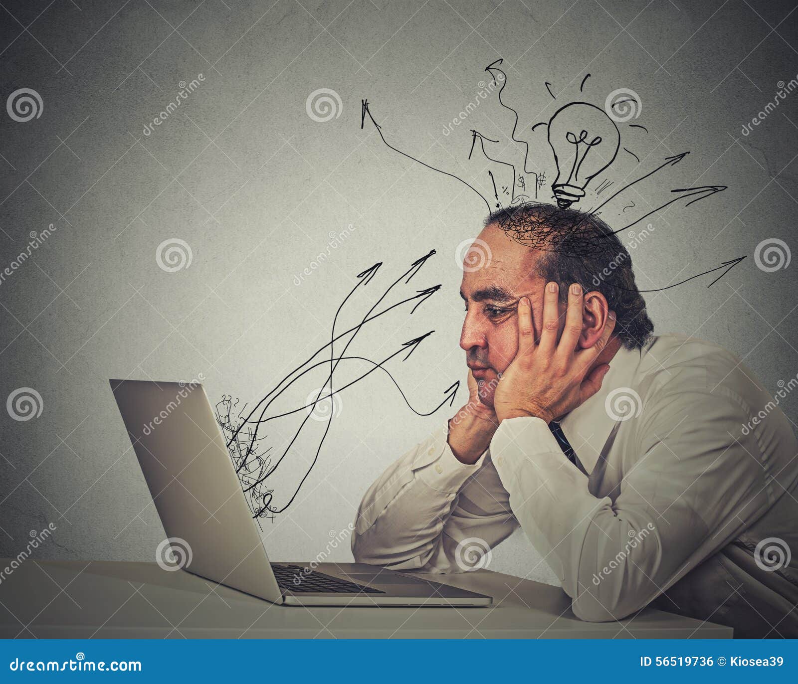 Middle Aged Tensed Man Working on Computer in His Office Stock Photo ...