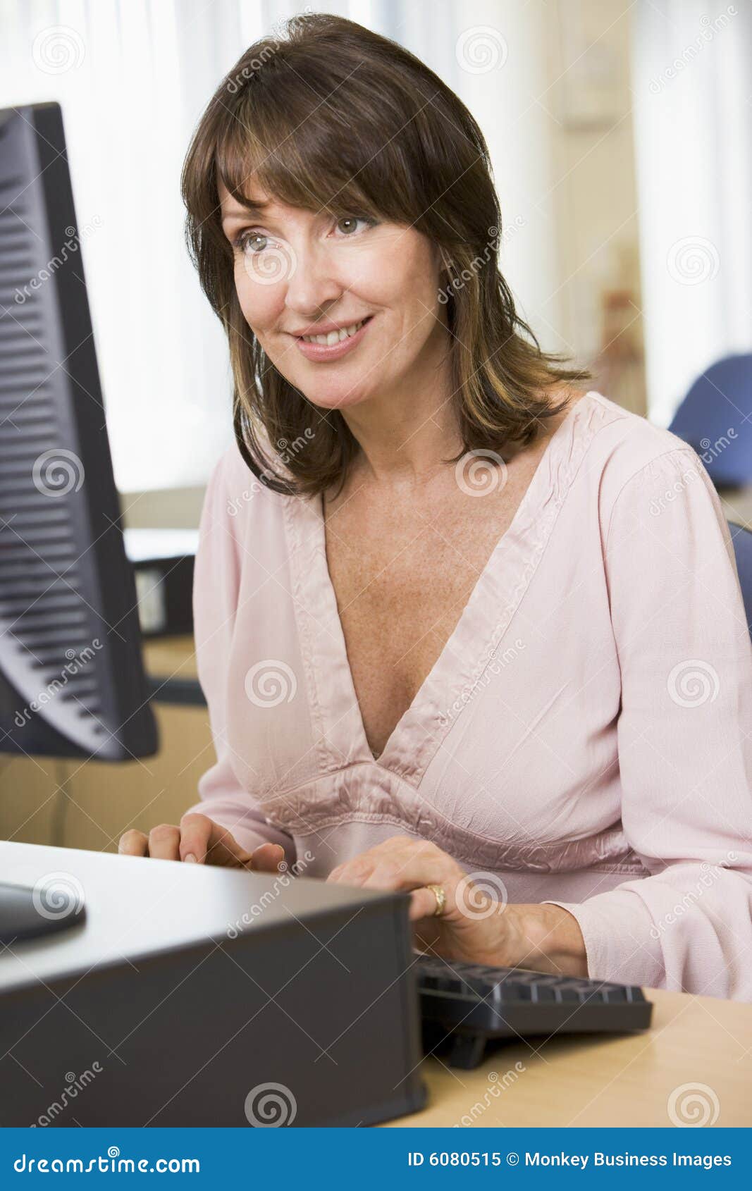 Middle Aged Woman on a Computer Stock Image - Image of mature, student ...
