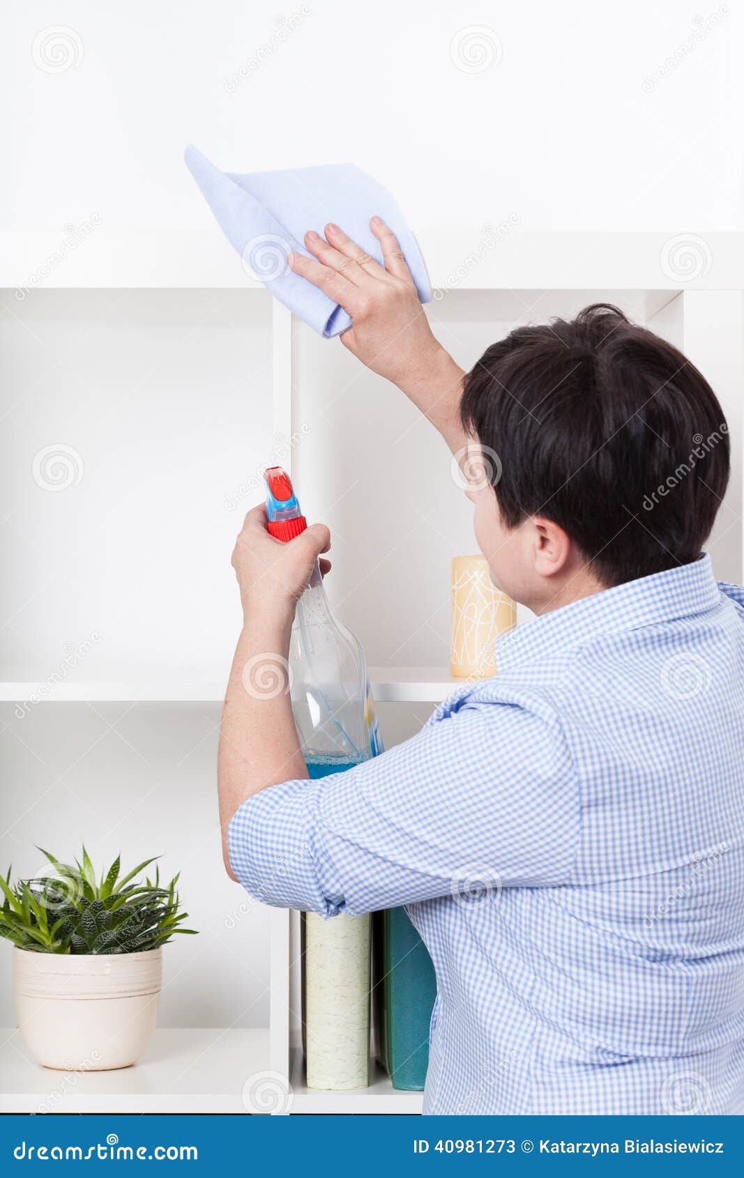 Middle-aged Woman Dusting a Bookcase Stock Image - Image of housewife ...