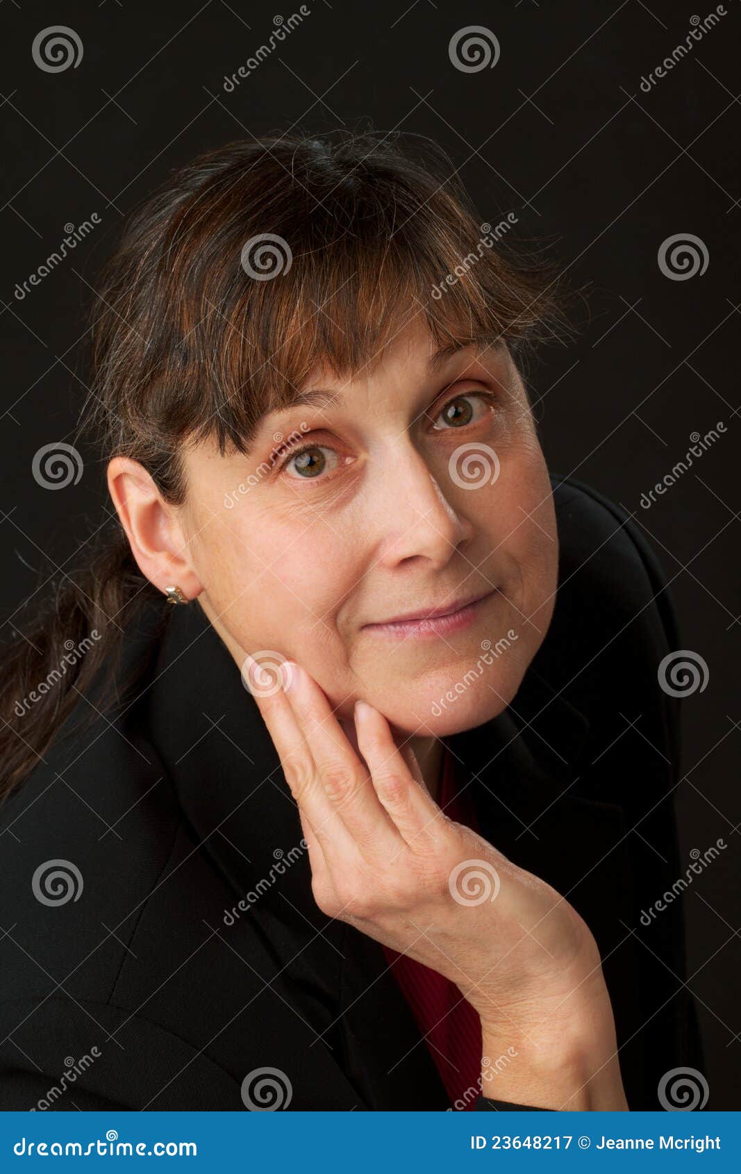 Middle-aged Woman with Hand on Cheek Stock Image - Image of friendly ...
