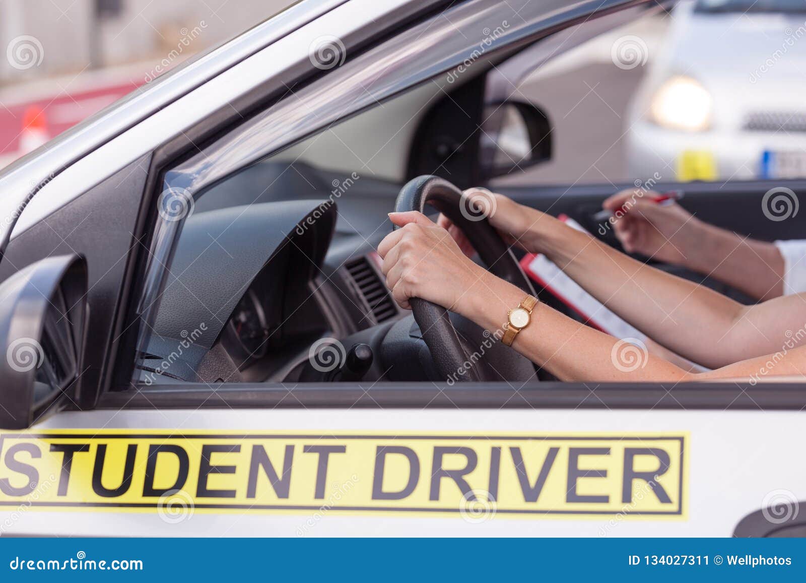 Middle-aged Woman Learning To Drive a Car Stock Image - Image of ...